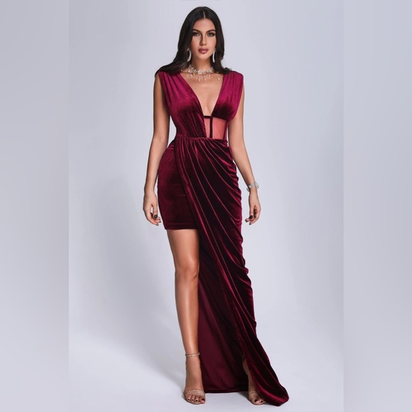 Dresses | Saffron Velvet Maxi Dress Red | Poshmark